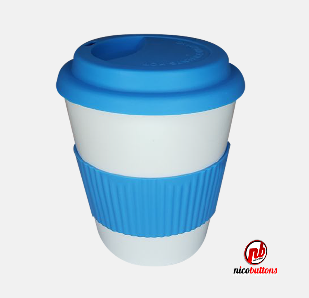 VASO PLASTICO TERMICO CON TAPA SILICONA CELESTE - Nicobuttons