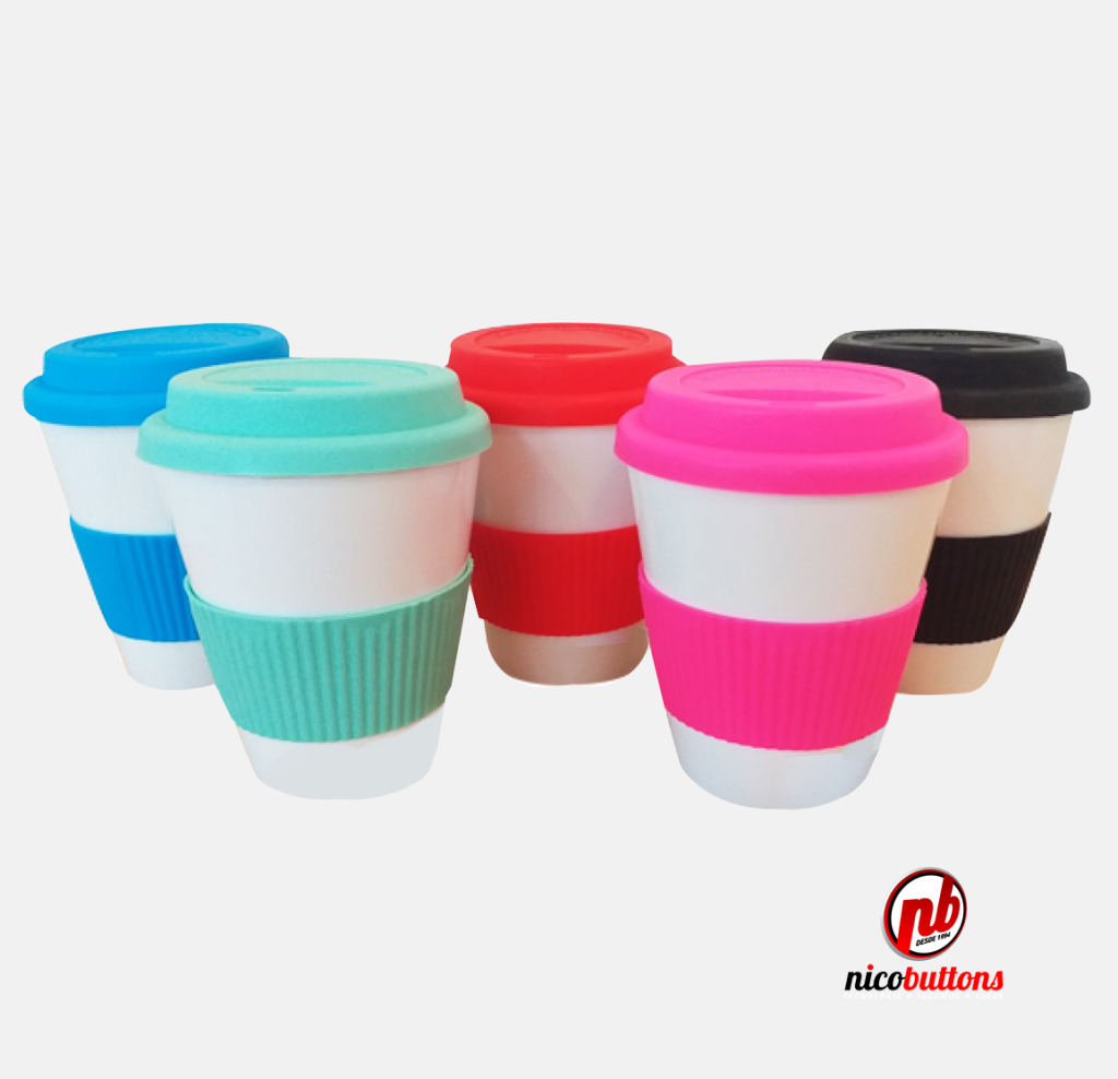 VASO PLASTICO TERMICO CON TAPA SILICONA CELESTE - Nicobuttons