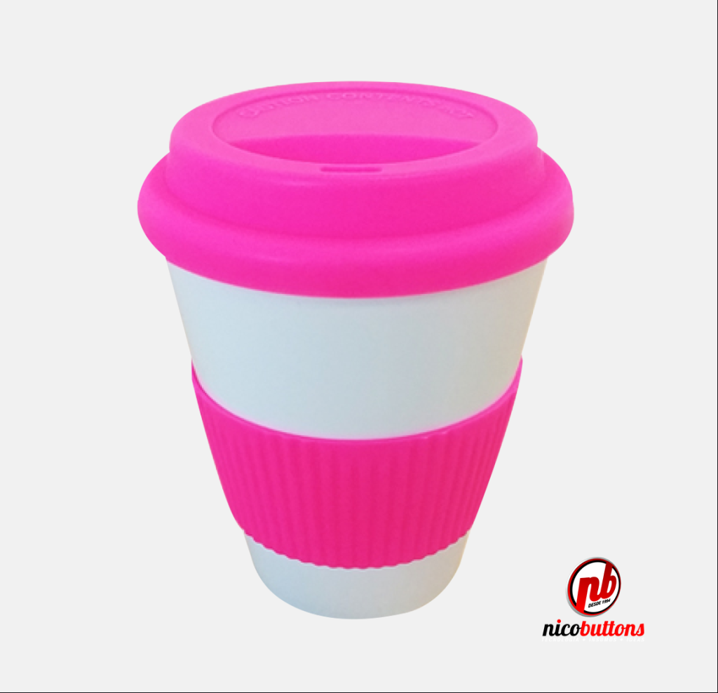 VASO PLASTICO TERMICO CON TAPA SILICONA FUCSIA - Nicobuttons